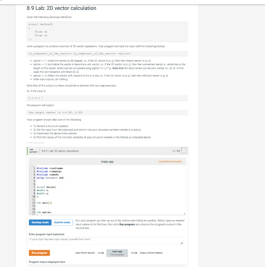 Solved 8.9 Lab: 2D vector calculation Given the following | Chegg.com
