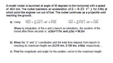 Solved A model rocket is launched at angle of 30 degrees to | Chegg.com