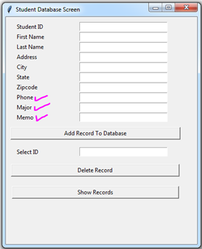Solved Student Database Screen Student ID First Name Last | Chegg.com