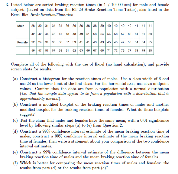 3. Listed below are sorted braking reaction times (in | Chegg.com