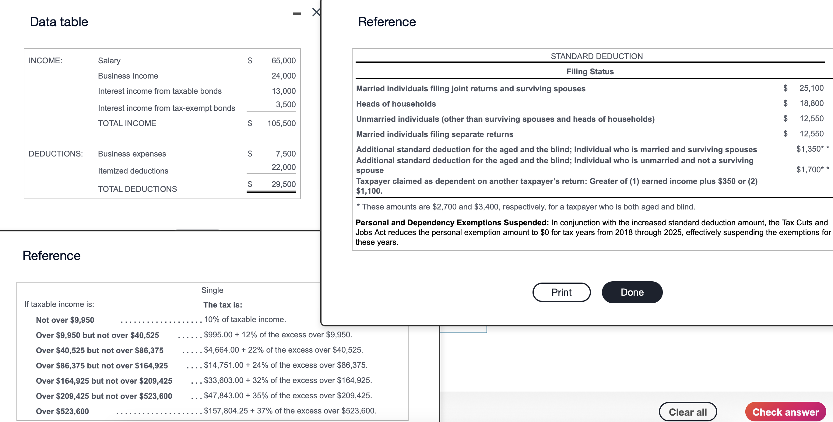 Solved Data table Reference Reference STANDARD DEDUCTION | Chegg.com