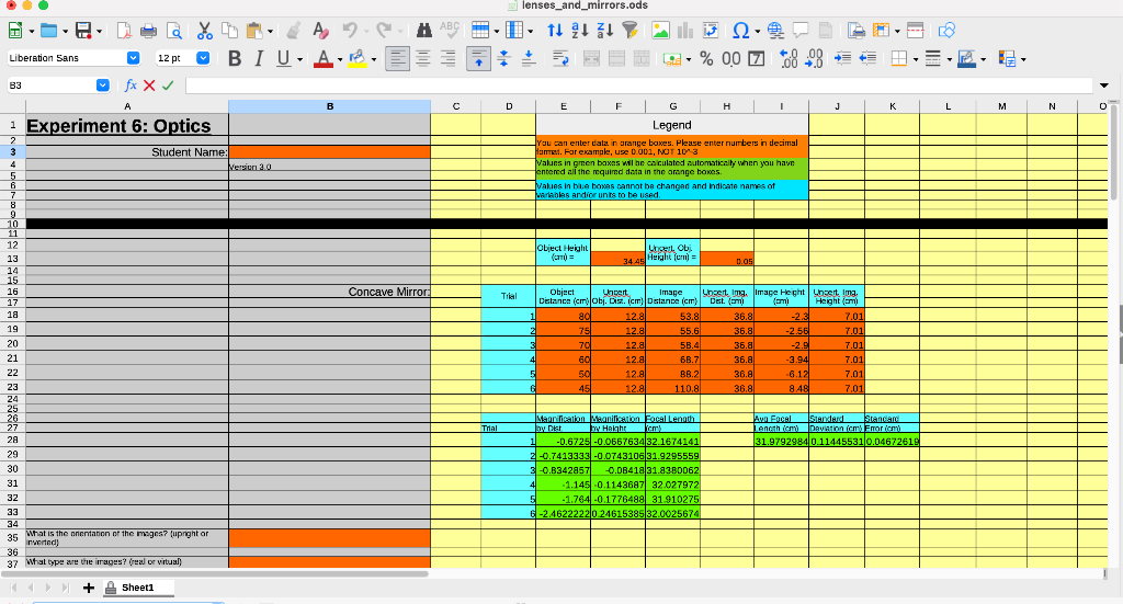 Experiment #6: Optics Object Height – 34.45 +/- 0.05 | Chegg.com