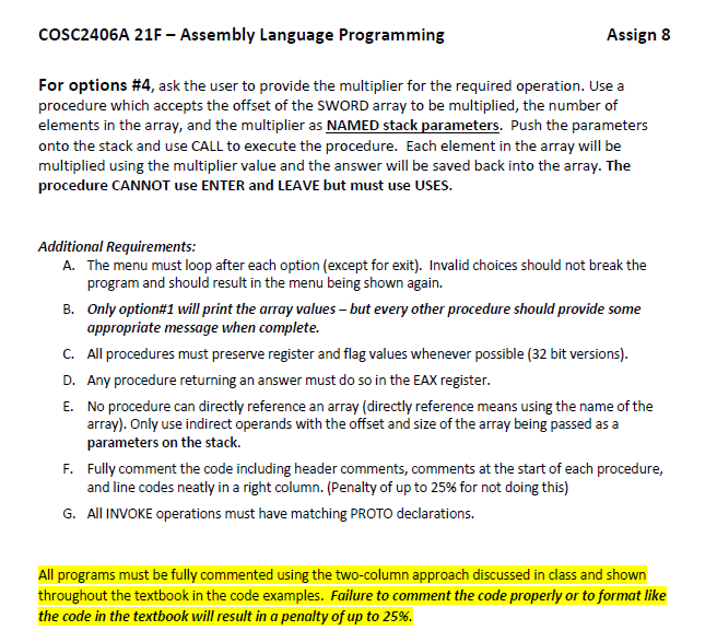 Solved COSC2406A 21F - Assembly Language Programming Assign | Chegg.com