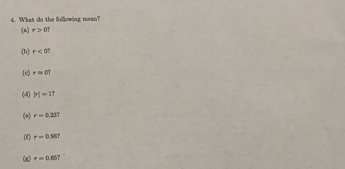 Solved 4. What do the following mean? (a) r>0 ? (b) r