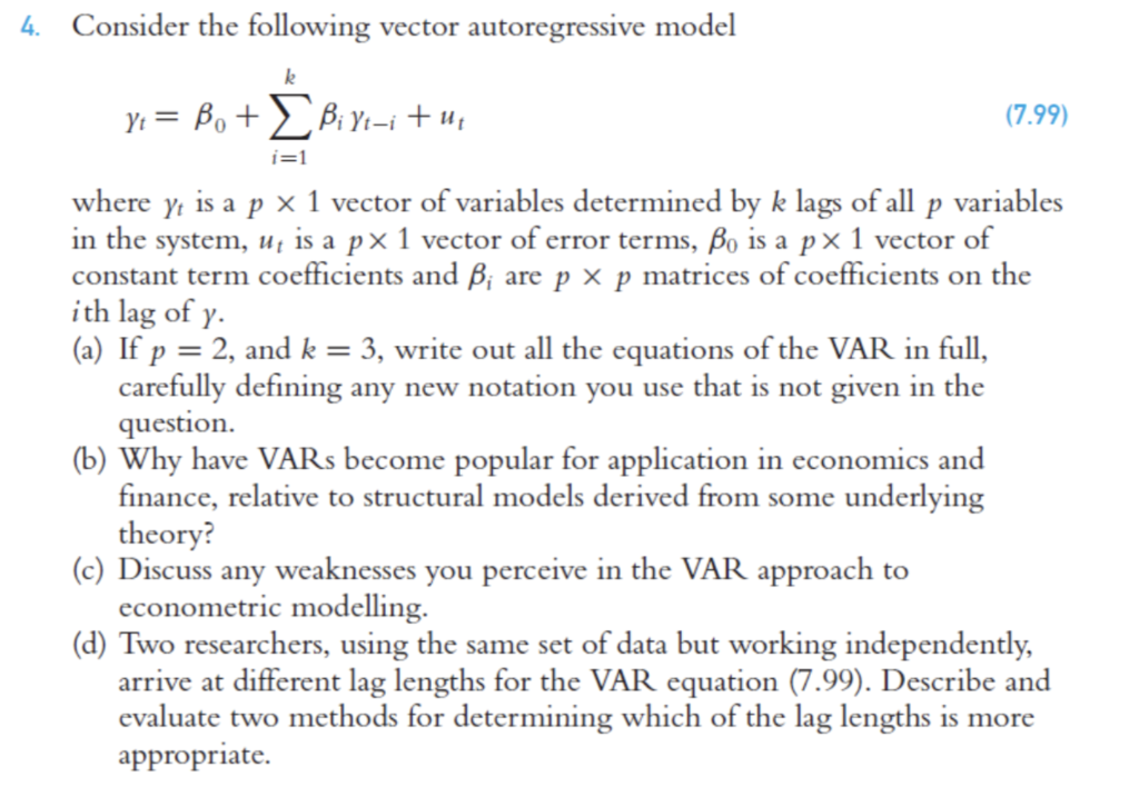 4 Consider The Following Vector Autoregressive Model