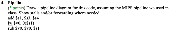 Solved 4. Pipeline (3 points) Draw a pipeline diagram for | Chegg.com