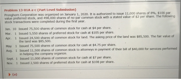 Solved Problem 13-01A ac(Part Level Submission) Pronghorn | Chegg.com