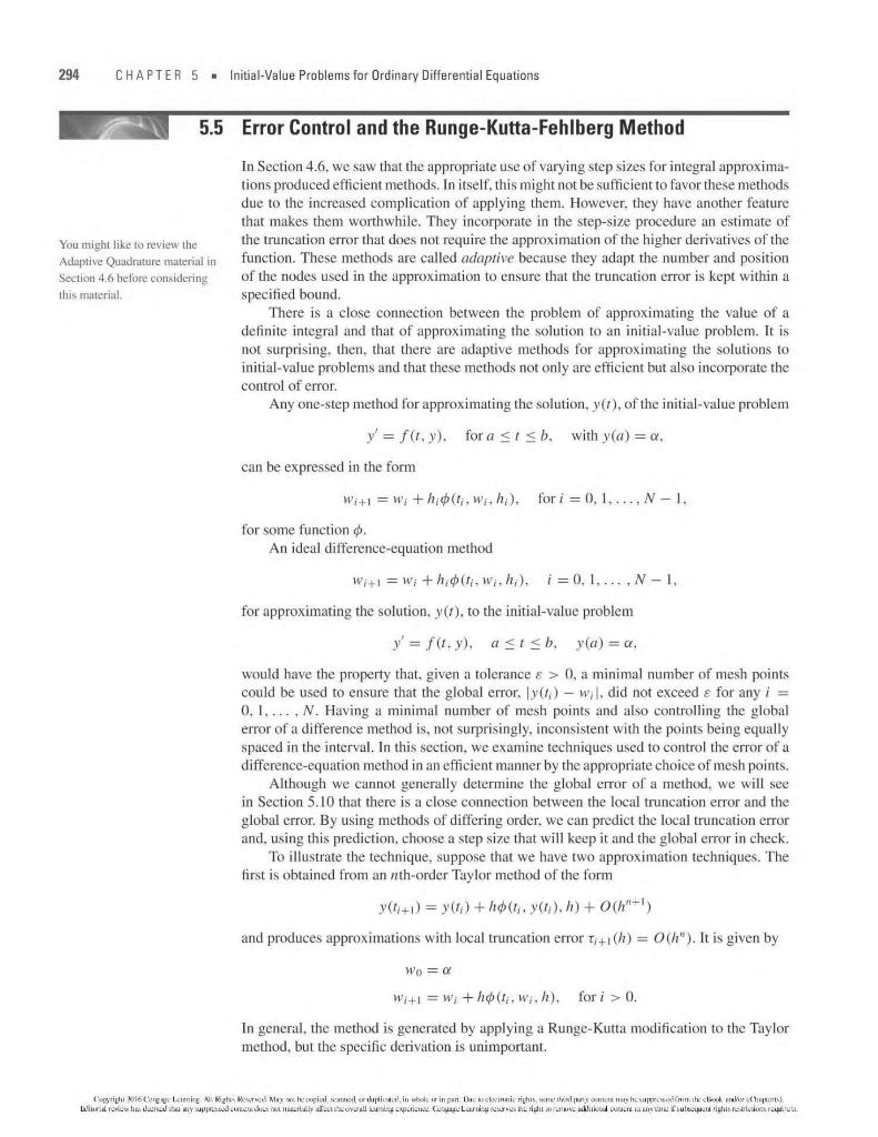 Solved 5.5 Error Control and the Runge-Kutta-Fehlberg Method | Chegg.com