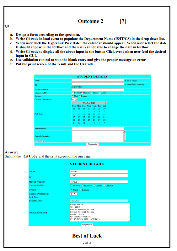 Solved a. Design a form according to the specimen. b. Write | Chegg.com