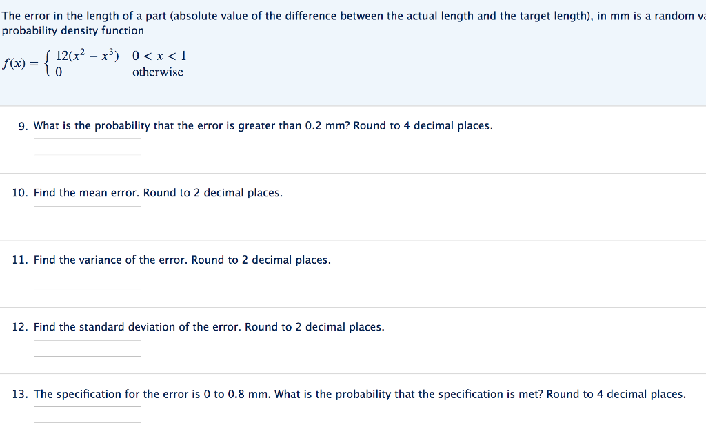 Solved The error in the length of a part (absolute value of | Chegg.com