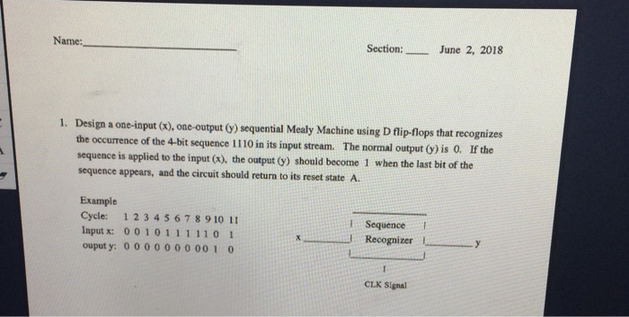Solved Design a one-input (x), one-output (y) sequential | Chegg.com