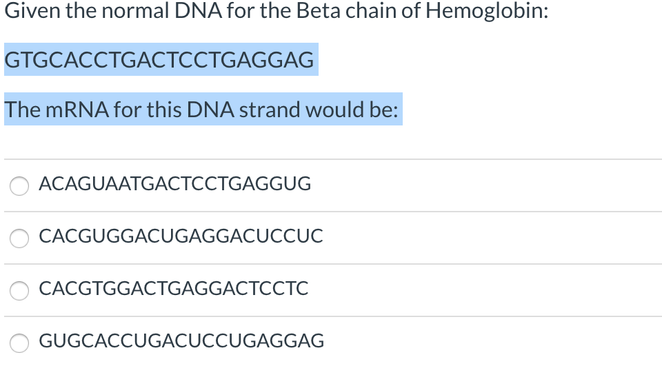 Solved Given the normal DNA for the Beta chain of | Chegg.com