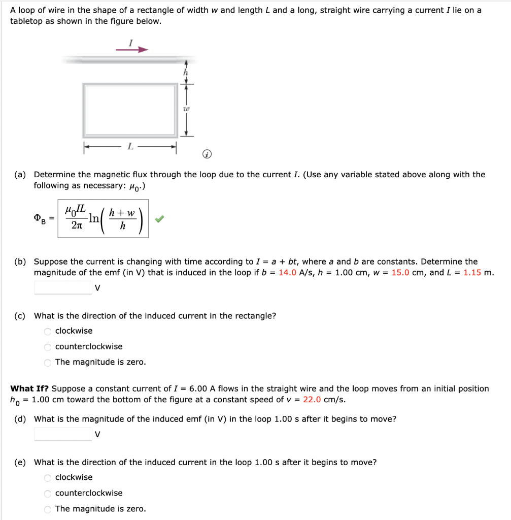 Solved A Loop Of Wire In The Shape Of A Rectangle Of Width W 1609