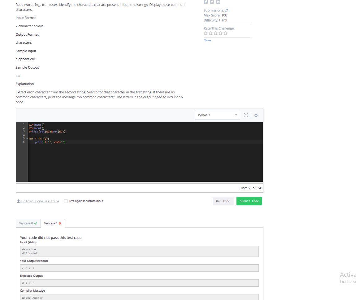 Solved Find common characters HackerRank, please help me | Chegg.com