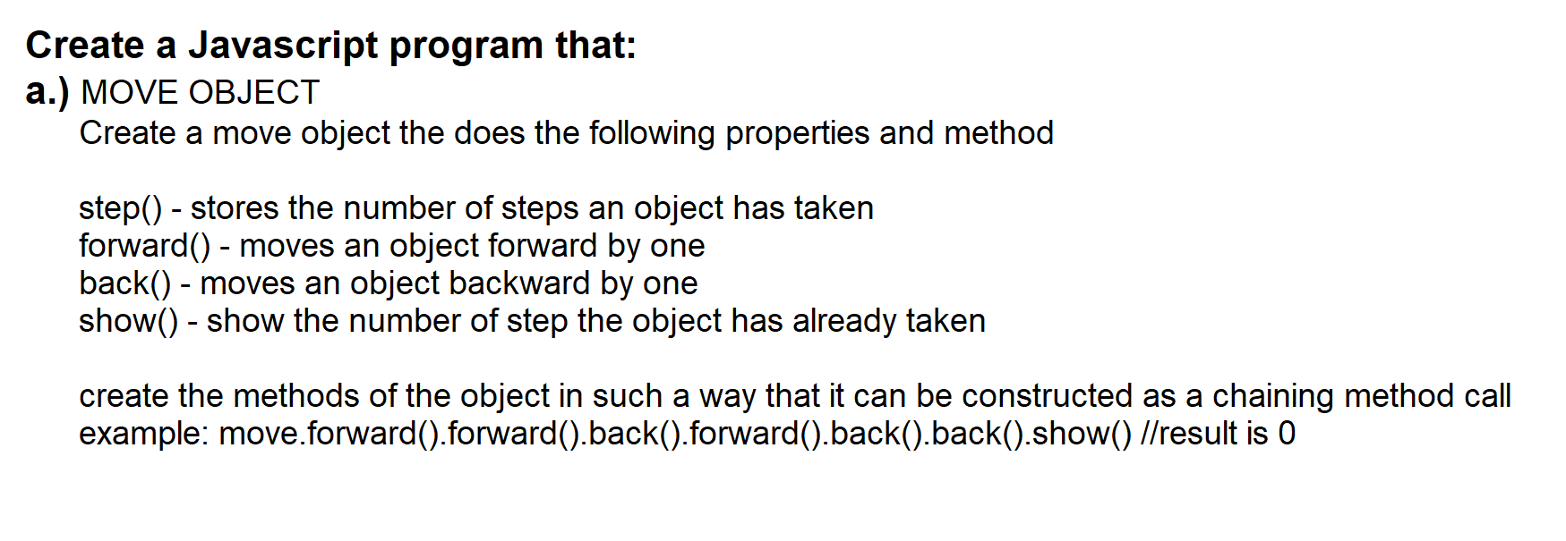 Solved Create a Javascript program that: a.) MOVE OBJECT | Chegg.com