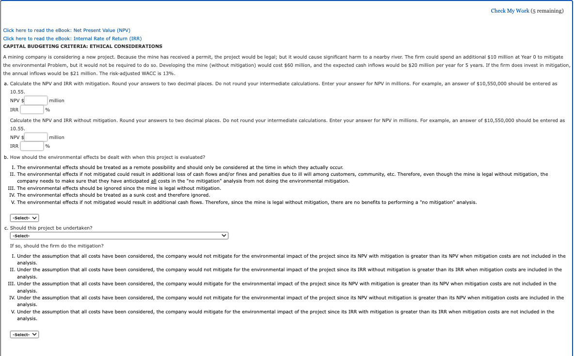 Solved Check My Work (5 remaining) Click here to read the | Chegg.com