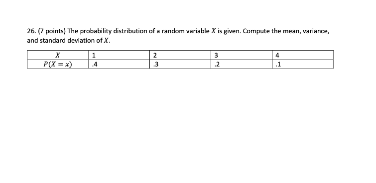 Solved 26. (7 points) The probability distribution of a | Chegg.com