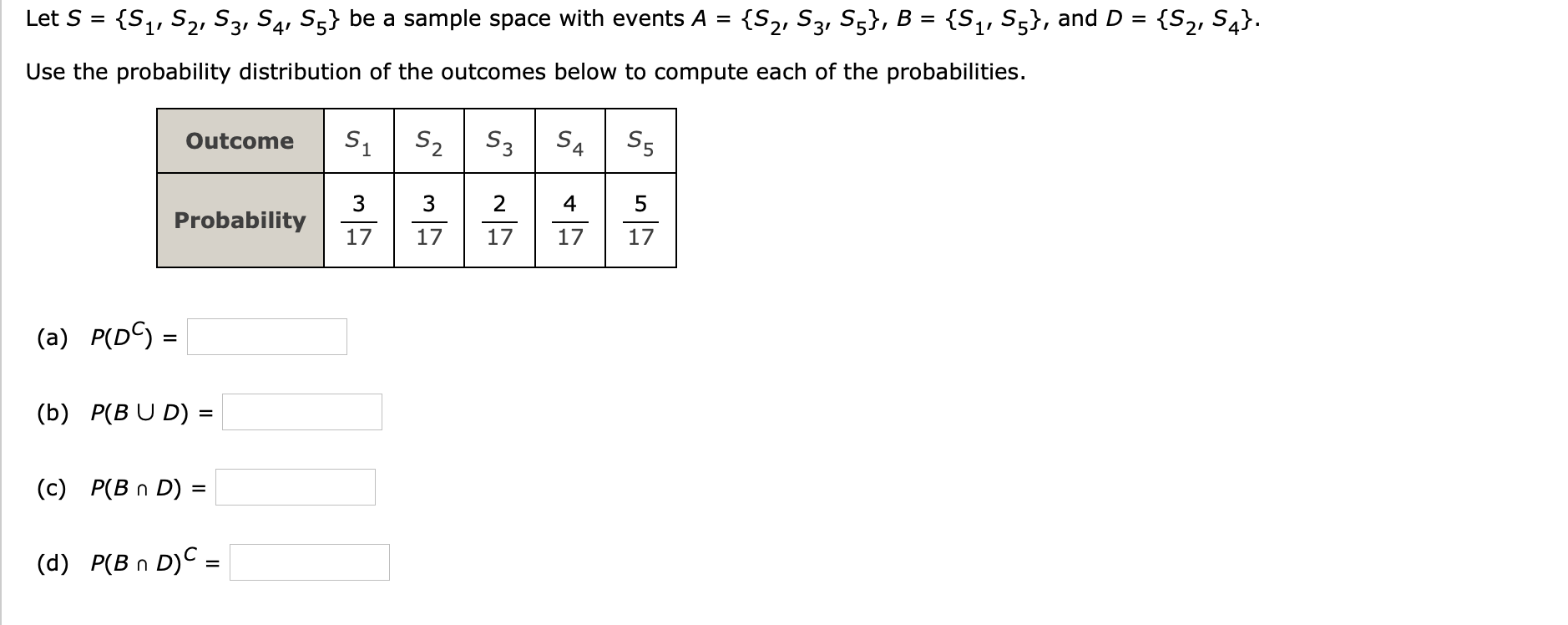 Solved Let S={S1,S2,S3,S4,S5} be a sample space with events | Chegg.com
