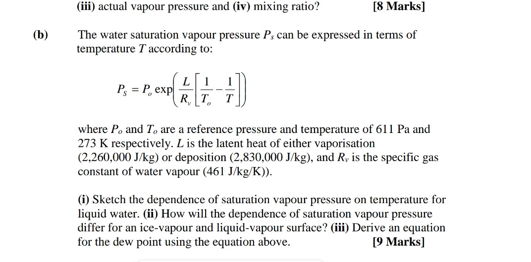 Solved The water saturation vapour pressure Ps can be | Chegg.com