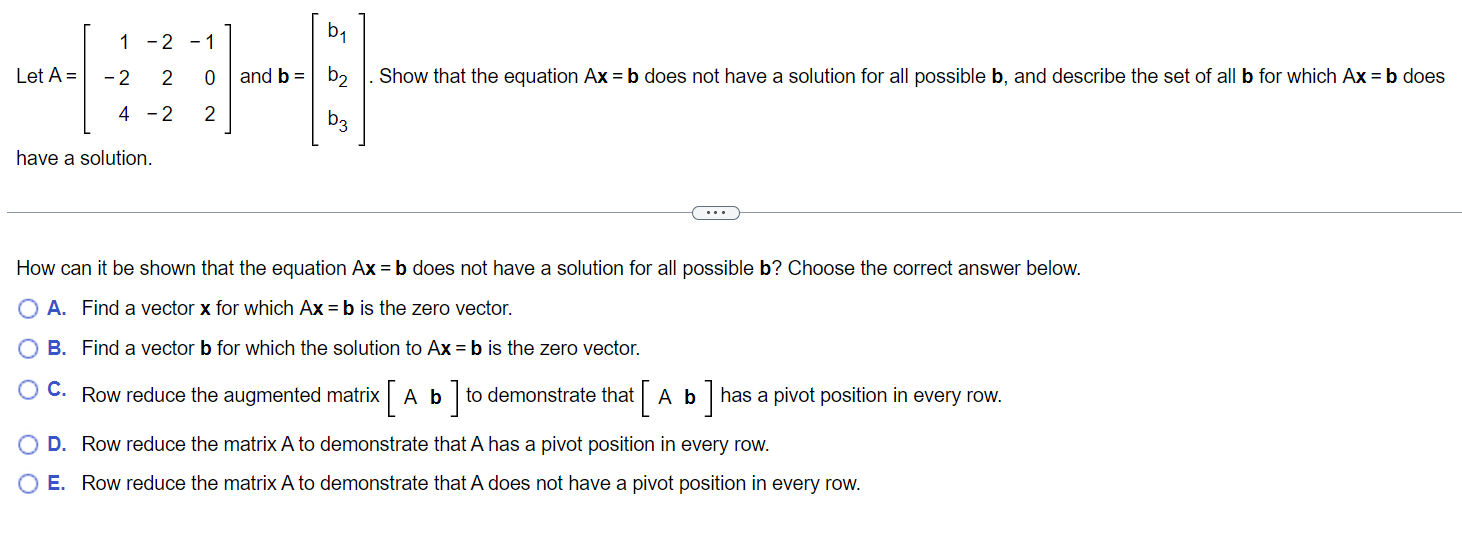 Solved Let A=⎣⎡1−24−22−2−102⎦⎤ and b=⎣⎡b1b2b3⎦⎤. Show that | Chegg.com