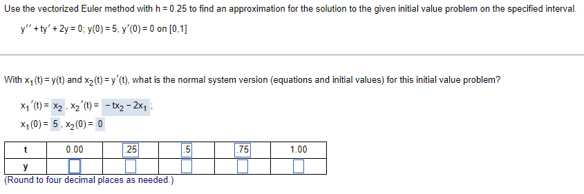Solved Use the vectorized Euler method with h=0.25 ﻿to find | Chegg.com