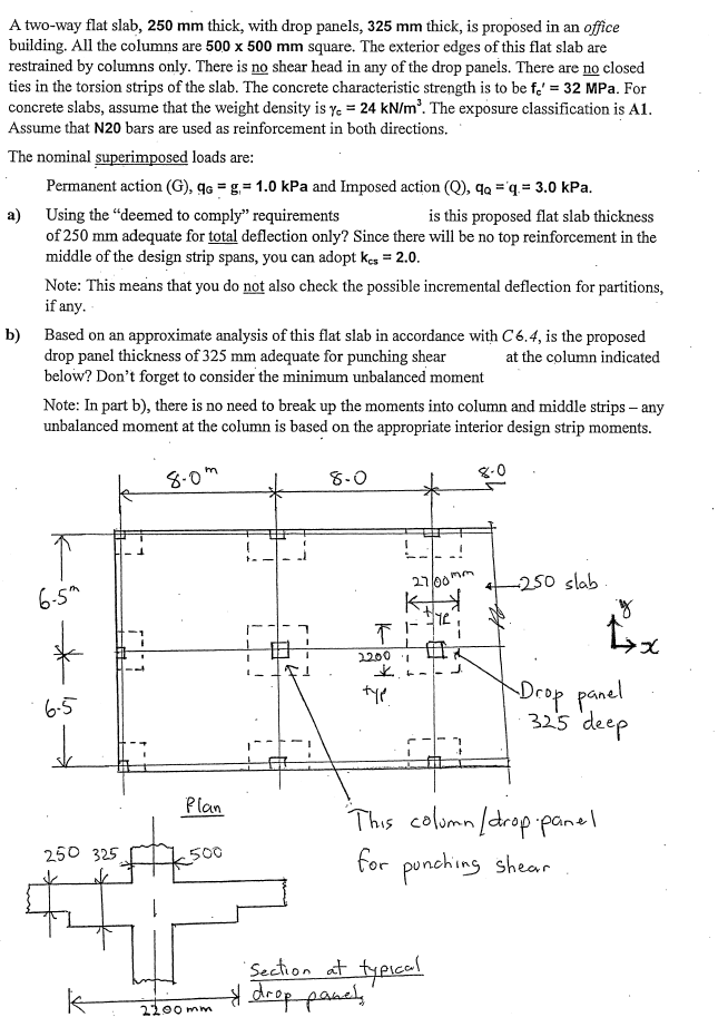 A two-way flat slab, 250 mm thick, with drop panels, | Chegg.com