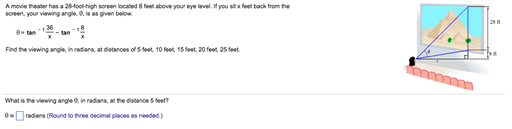 Solved A movie theater has a 28-foot-high screen located 8 | Chegg.com