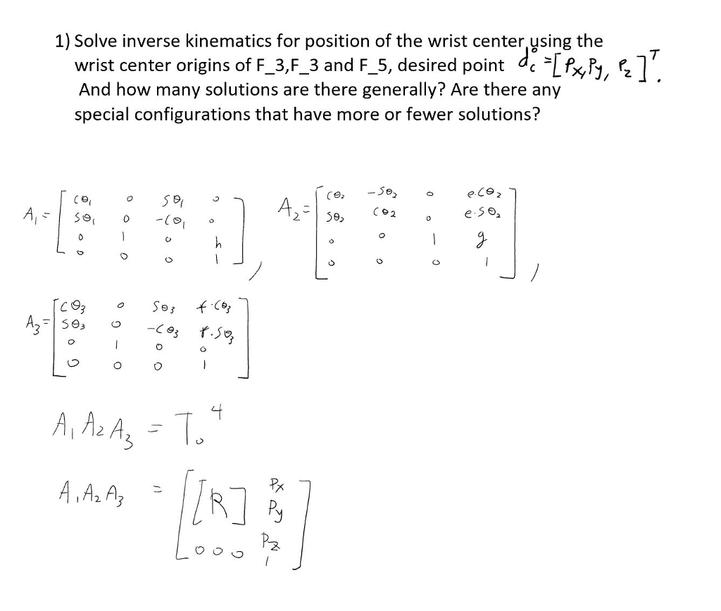 1) Solve inverse kinematics for position of the wrist | Chegg.com