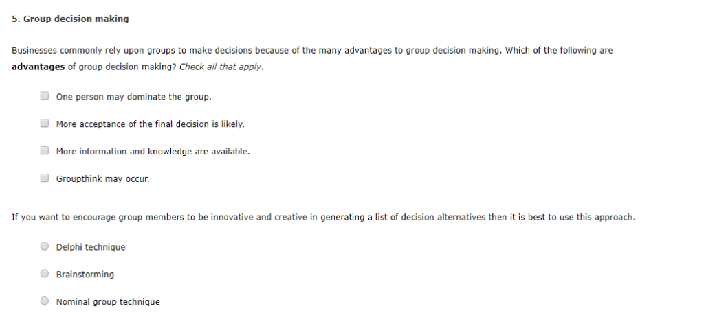 Solved 5. Group decision making Businesses commonly rely | Chegg.com