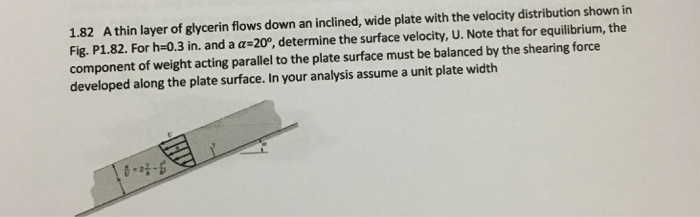 Solved 1.82 A thin layer of glycerin flows down an inclined, | Chegg.com