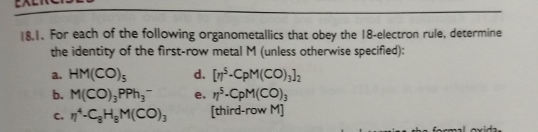Solved 18.1. For each of the following organometallics that | Chegg.com