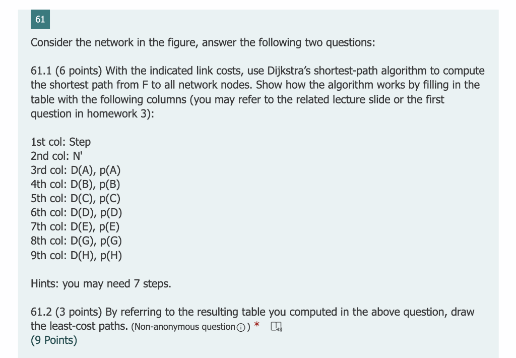 Solved 61 Consider the network in the figure, answer the | Chegg.com