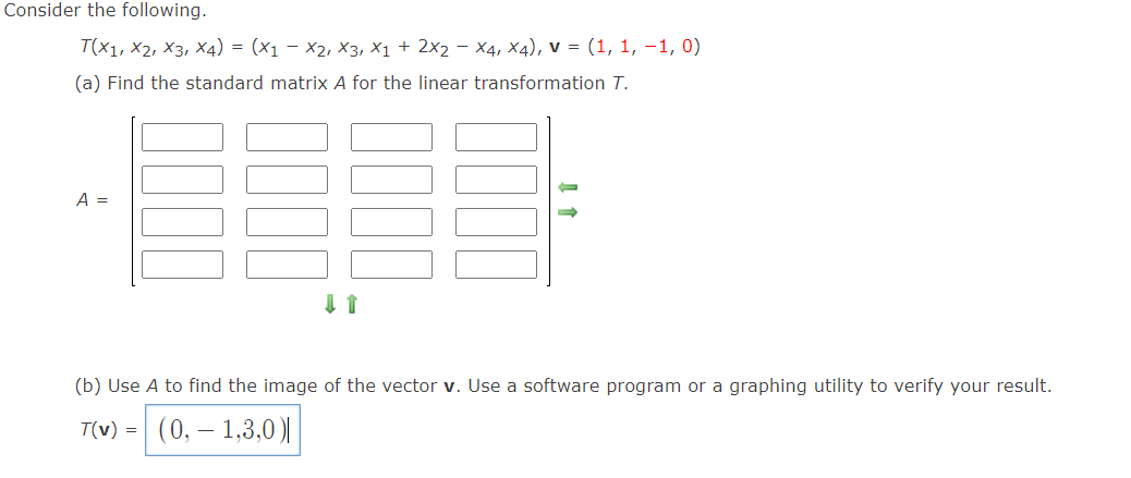 Solved Consider the following. T(X1, X2, X3, X4) = (x1 - x2, | Chegg.com