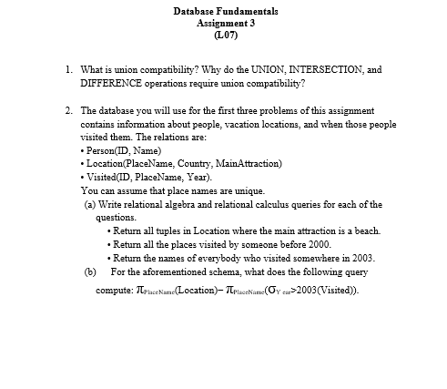 Solved Database Fundamentals Assignment 3 (L07) 1. What is | Chegg.com