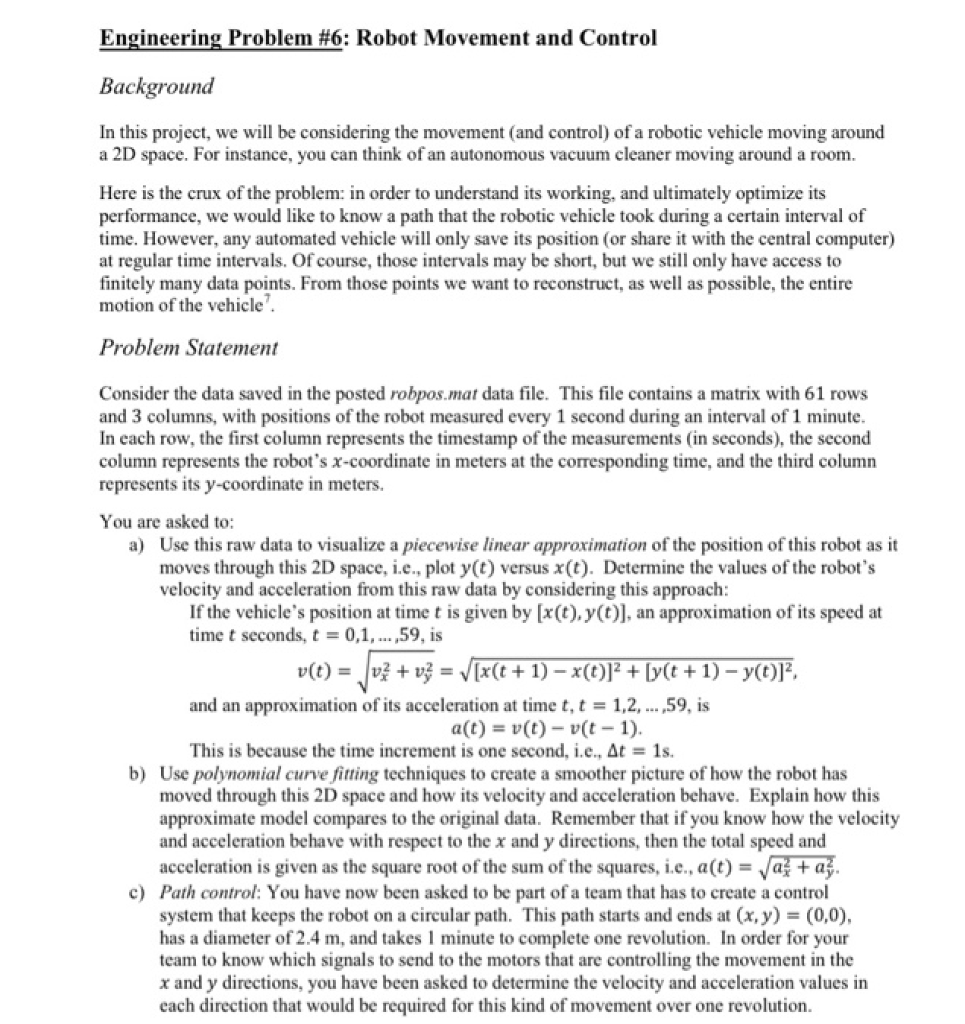 Engineering Problem #6: Robot Movement and Control | Chegg.com