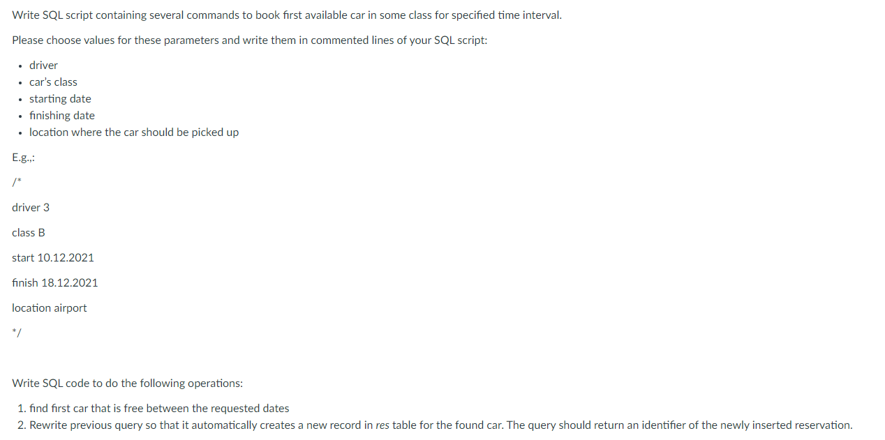 Write Sql Script Containing Several Commands To Book