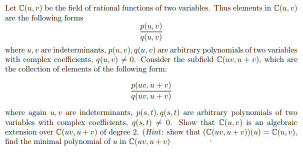 Solved Let C(u, v) be the field of rational functions of two | Chegg.com