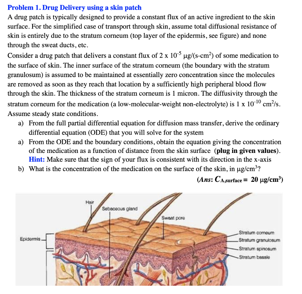 Problem 1. Drug Delivery using a skin patch A drug | Chegg.com