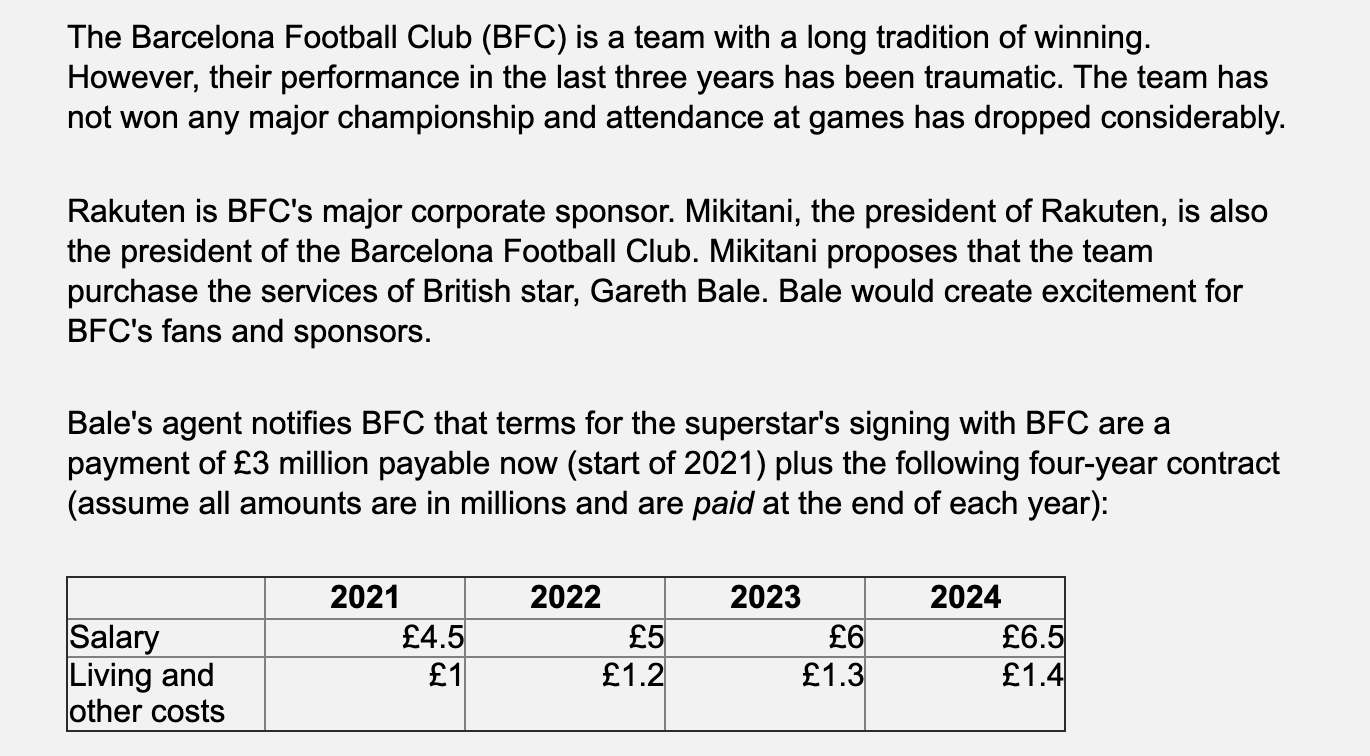 Solved The Barcelona Football Club (BFC) is a team with a | Chegg.com