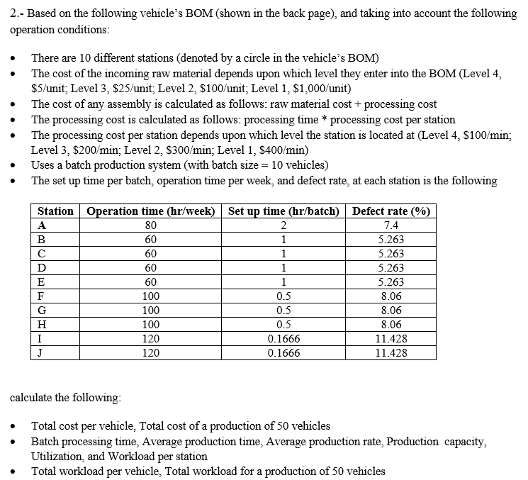Solved 2.- Based on the following vehicle's BOM (shown in | Chegg.com