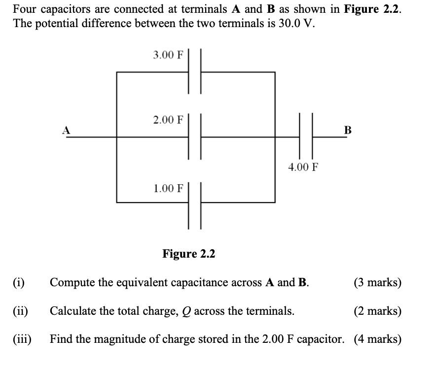 Solved Four capacitors are connected at terminals A and B as | Chegg.com
