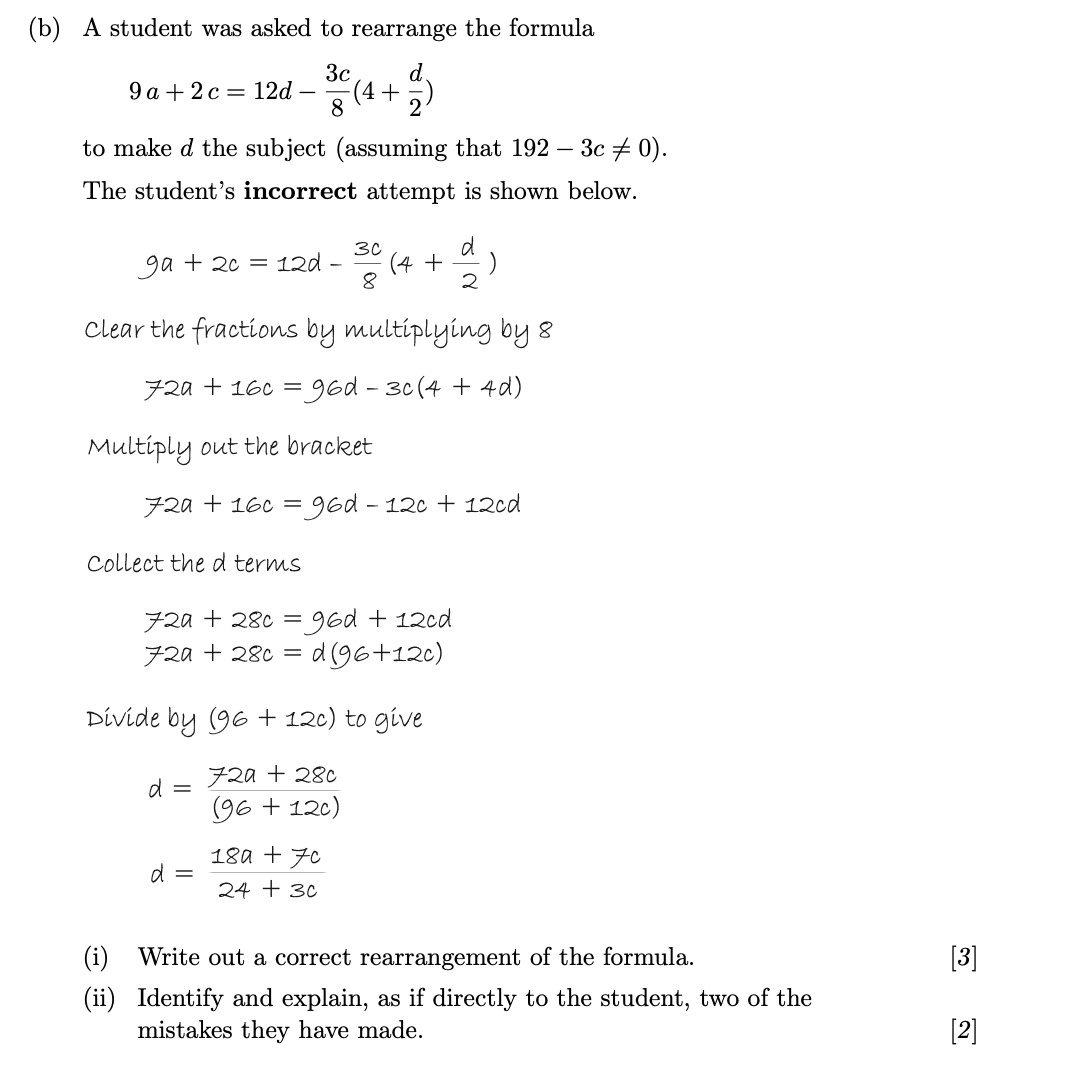 Solved (b) A student was asked to rearrange the formula | Chegg.com
