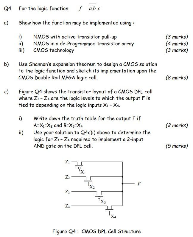 Solved Q4 For the logic function f I ab.c a) Show how the | Chegg.com