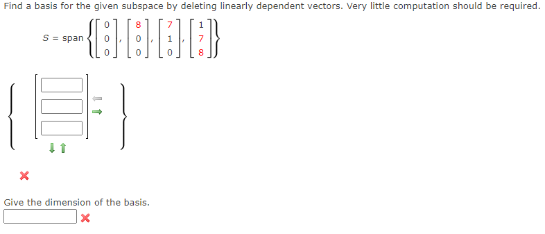 Solved Find a basis for the given subspace by deleting | Chegg.com