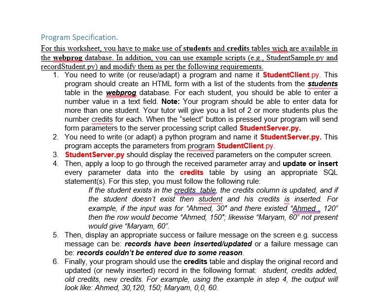 Solved Program Specification. For this worksheet, you have | Chegg.com