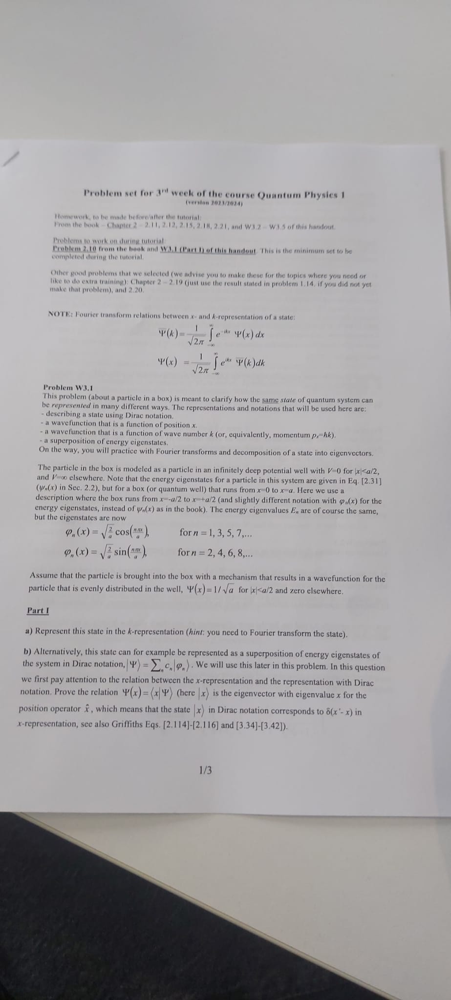Solved Problem set for 3rit week of the course Quantum | Chegg.com