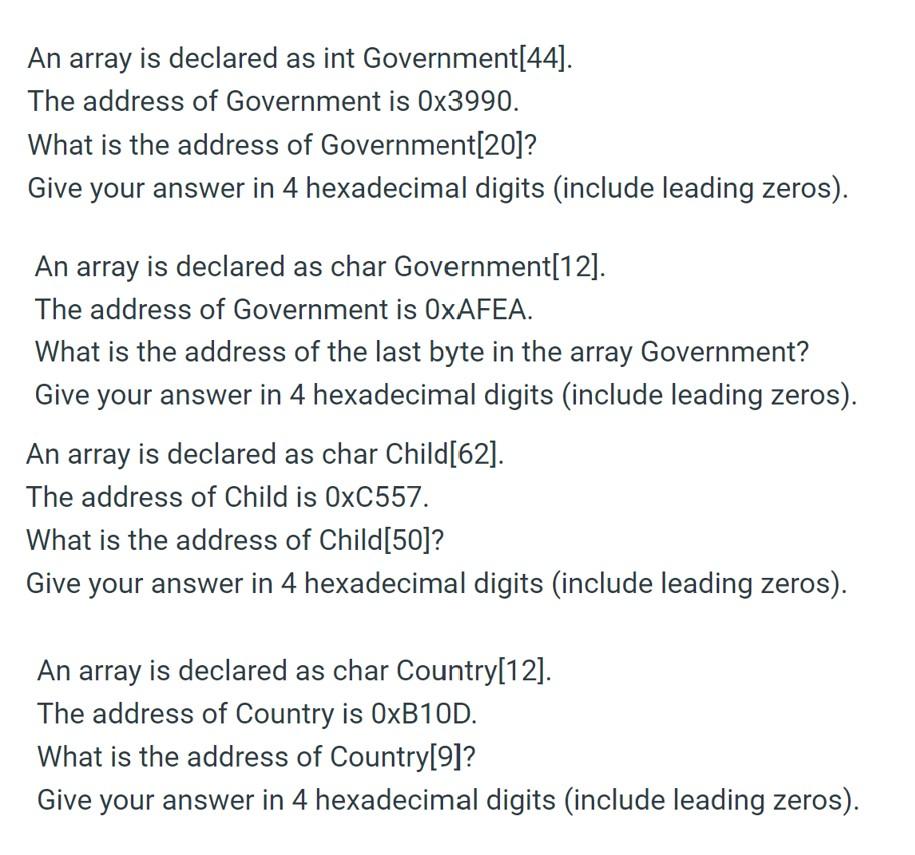 Solved An array is declared as int Government[44]. The | Chegg.com