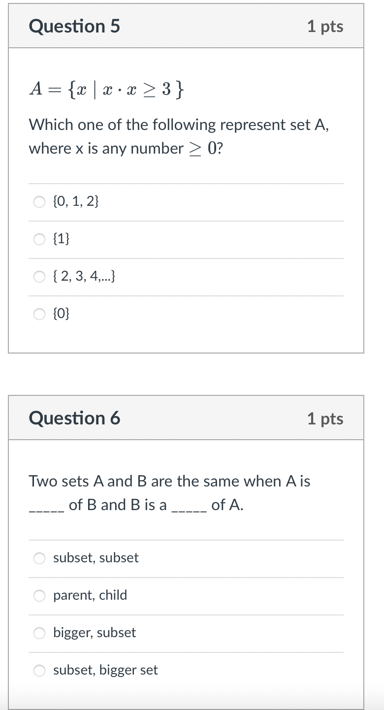 Solved A={x∣x⋅x≥3} Which one of the following represent set | Chegg.com