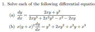 Solved 1. Solve each of the following differential equatio. | Chegg.com