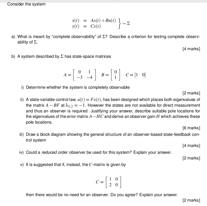 Solved Consider the system "}~ X(t) Ax(t) +Bu(t) y(t) = | Chegg.com